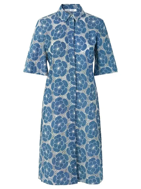 SAMSOE SAMSOE Floral-print Collared Midi Dress - Blue