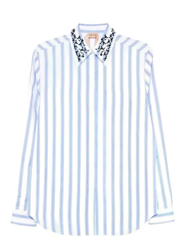 N°21 Embellished Striped Shirt - White