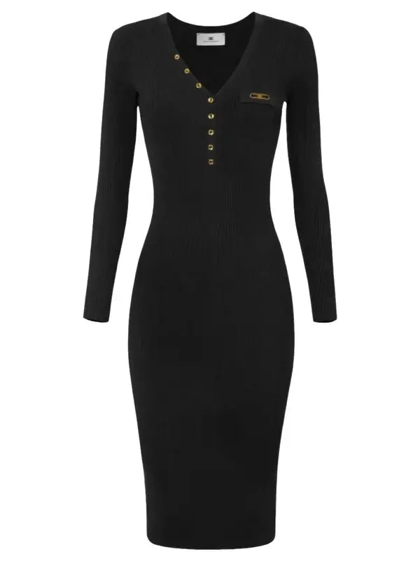 Elisabetta Franchi Ribbed Button-fastening Midi Dress - Black