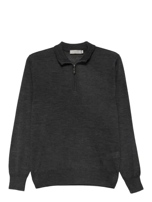 Canali Zip-neck Wool Sweater - Grey