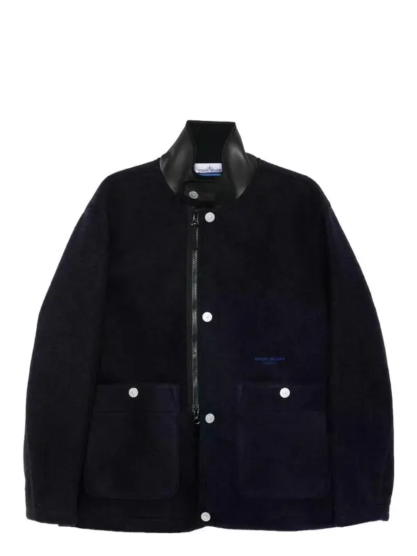 Stone Island Leather-collar Wool Jacket - Blue