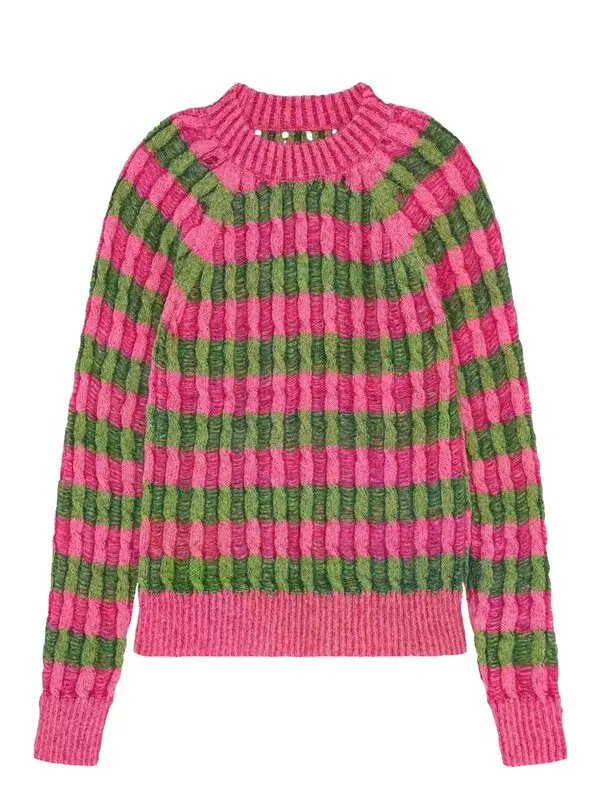 AGR Cable-knit Striped Sweater - Pink