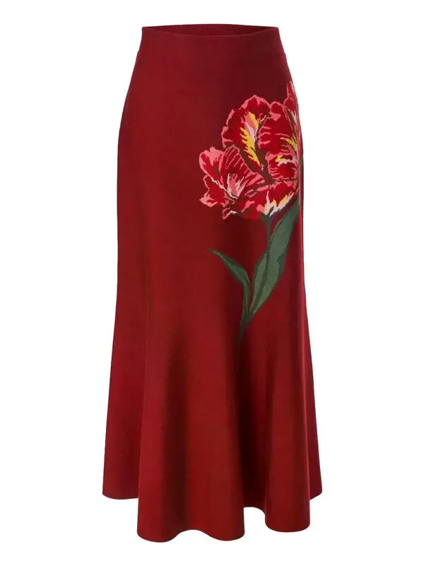 Carolina Herrera Floral-jacquard Midi Skirt - Red