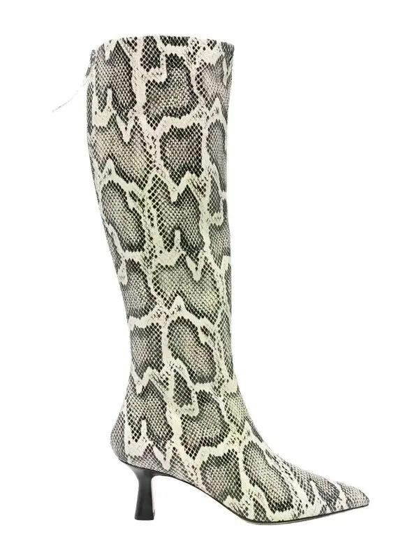 AeydĒ 65mm Klea Snake-print Leather Boots - Neutrals
