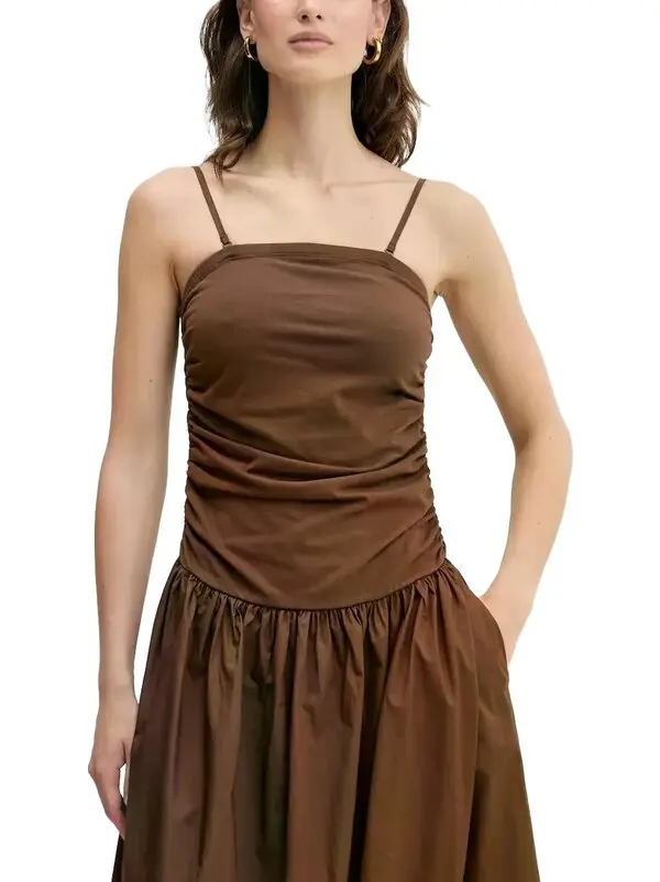 NEVER FULLY DRESSED Lola Gathered-waist Midi Dress - Brown