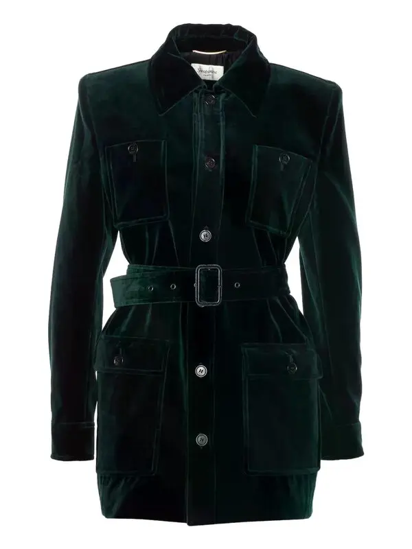 Saint Laurent Belted Velvet Jacket - Green