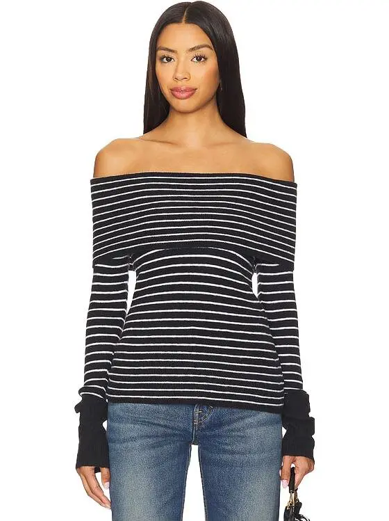 Free People Evergreen Off-the-shoulder Sweater - Black & White