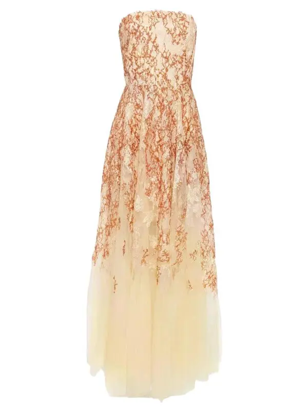 SAIID KOBEISY Embroidered Strapless Dress - Neutrals