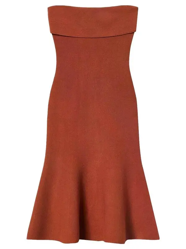TWINSET Strapless Flared Midi Dress - Brown