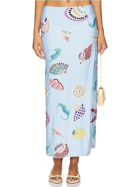 OCEANUS Shell Hand Beaded Skirt - Light Blue