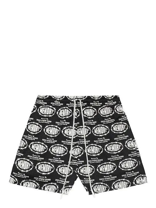 MEMORY LANE Barbwire Print Mesh Shorts - Black