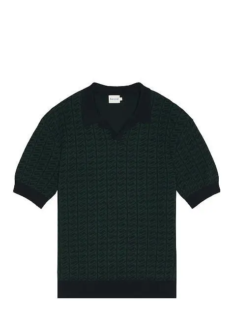 BOUND Harris Knit Polo In Dark Green - Navy & Forest