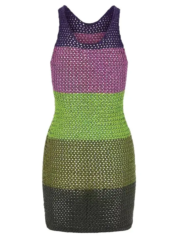 AGR Striped Crochet Knit Mini Dress - Green