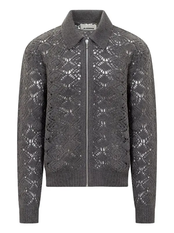 JIL SANDER Embroidered Knitted Jacket - Grey