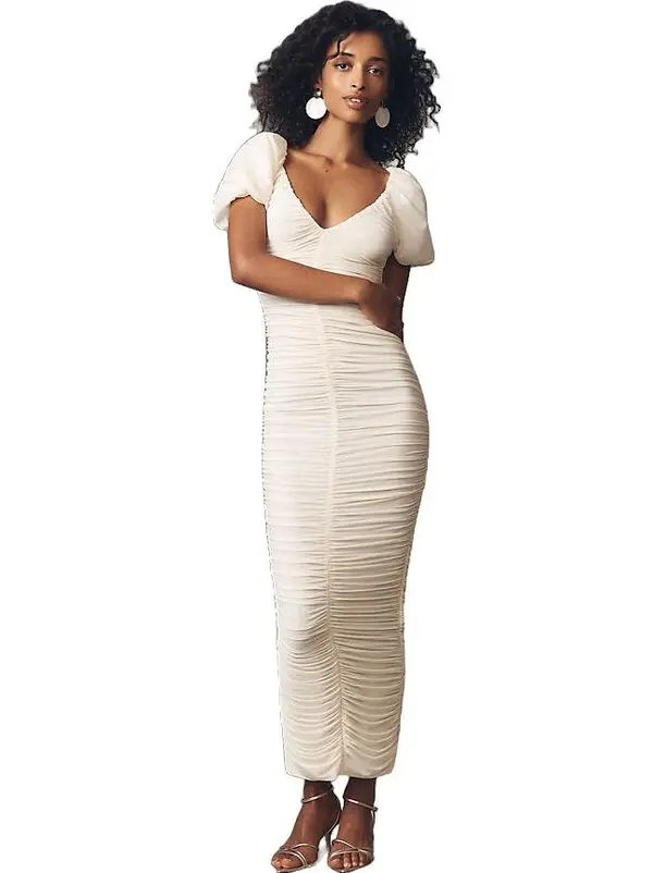 Ronny Kobo Lupe Puff-sleeve Gathered Maxi Dress - Ivory