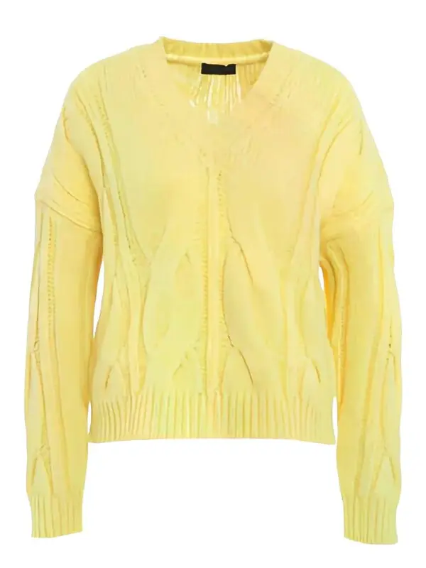 ROBERTO COLLINA Cable-knit V-neck Sweater - Yellow
