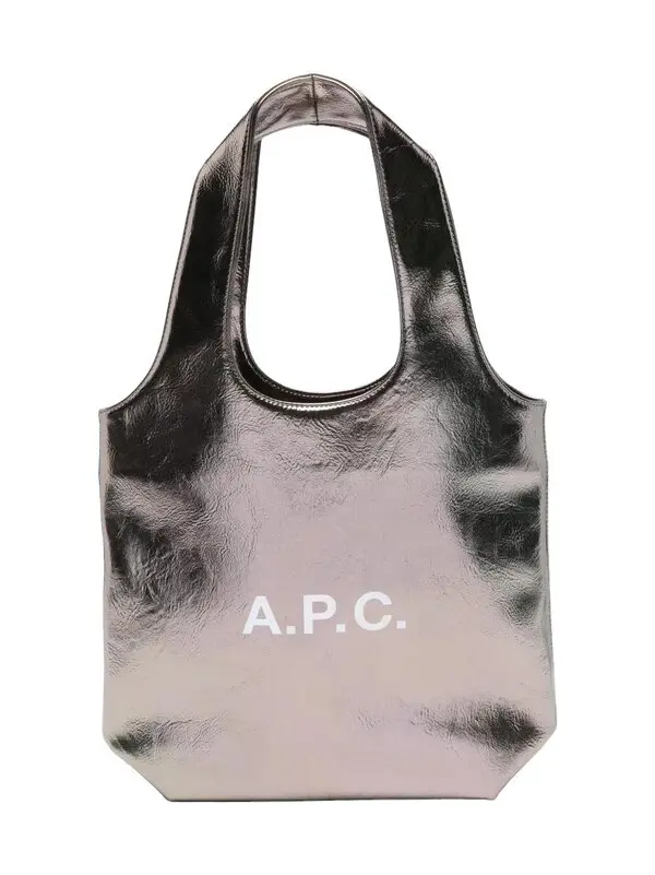 A.p.c. Small Ninon Metallic Logo Tote - Silver