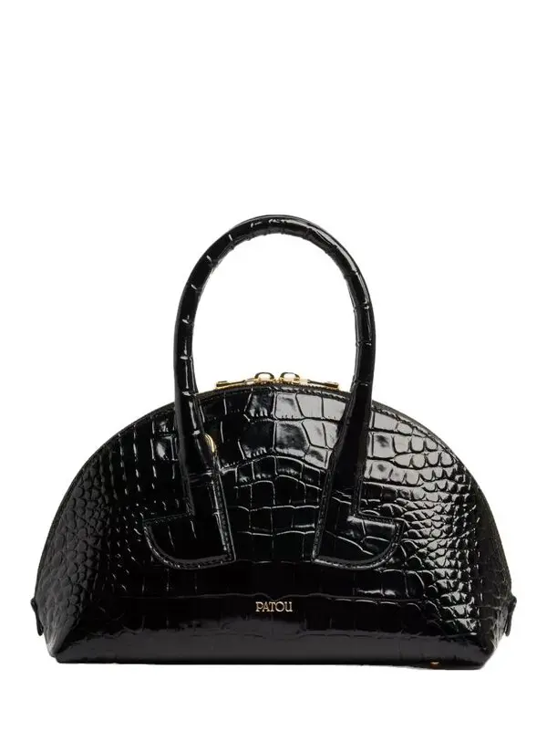 Patou Le Bowling Crocodile-embossed Half-moon Bag - Black