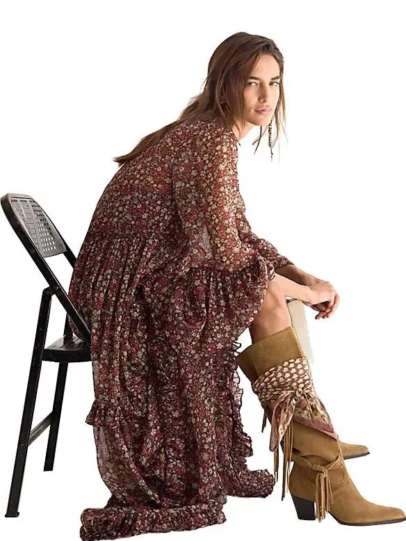 Free People Fringe Stacked Heel Boots - Sand