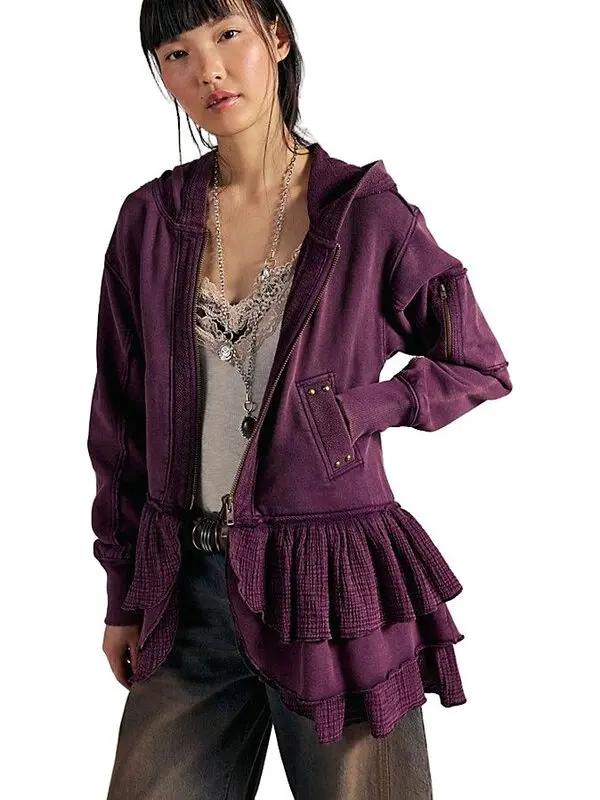 Free People Piece Of Cake Zip-up Cardi - Vintage Grape