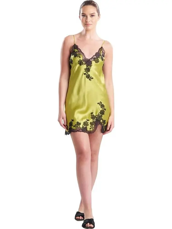 Natori Lolita Lace Trim Silk Chemise - Green