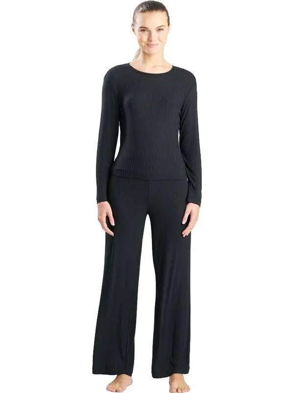 Natori Skye Rib Ease Long Sleeve Top - Black