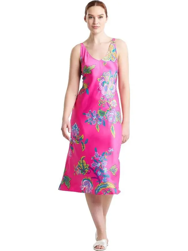 Natori Festival Printed Satin Slip Dress - Pink