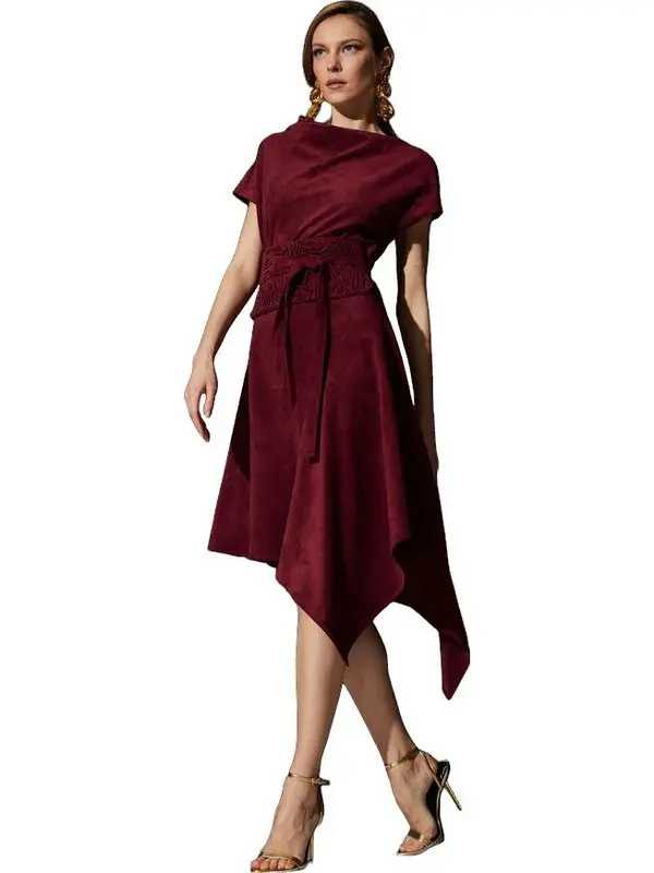 Natori Vegan Luxe Suede Asymmetric Dress - Red