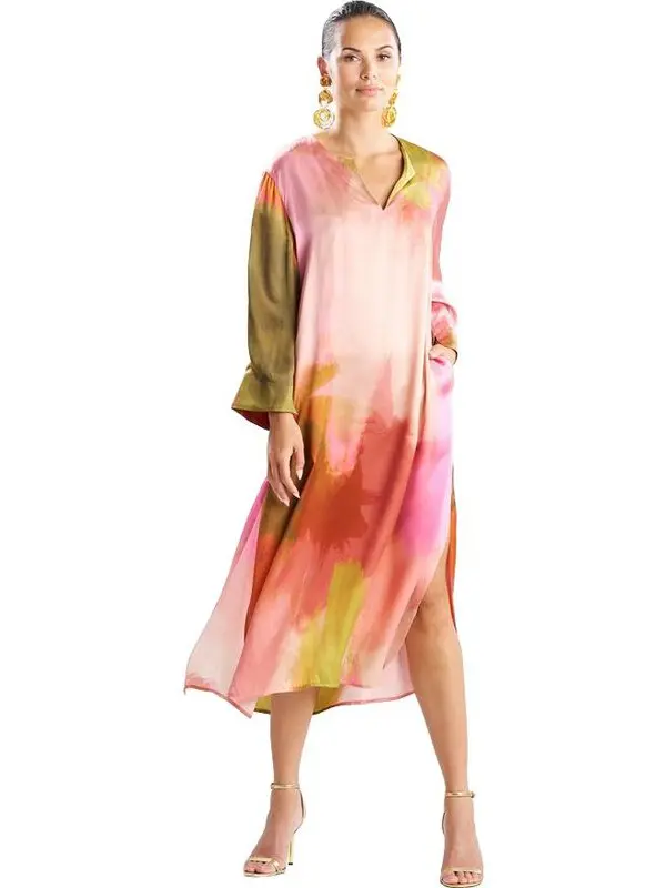 Natori Brushstroke Silk Caftan - Stripe