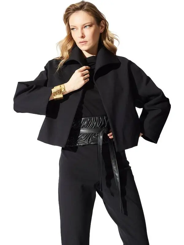 Natori Techno Crepe Stand Collar Jacket - Black