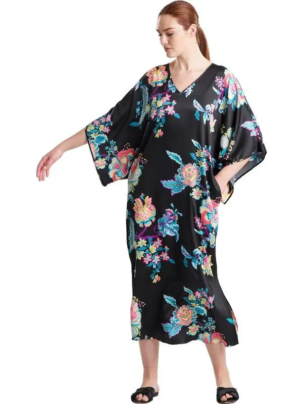 Natori Festival Satin Caftan - Black