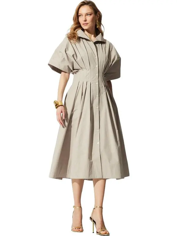 Natori Tech Cotton Taffeta Collar Dress - Brown
