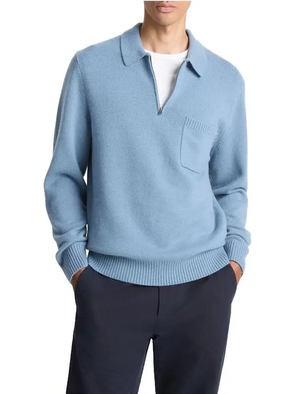Vince Wool And Cashmere-blend Quarter-zip Polo Sweater - Blue