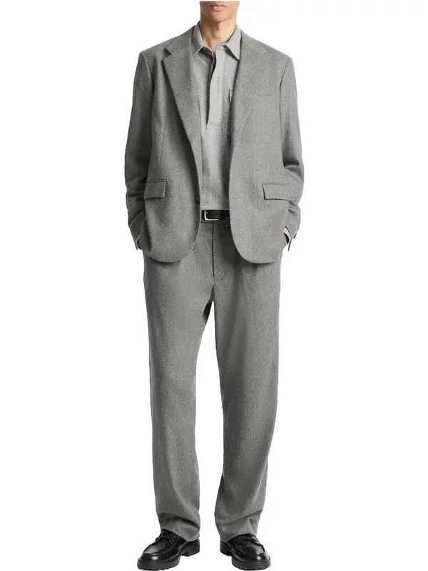 Vince Italian Wool-blend Flannel Double-pleated Trousers - Grey