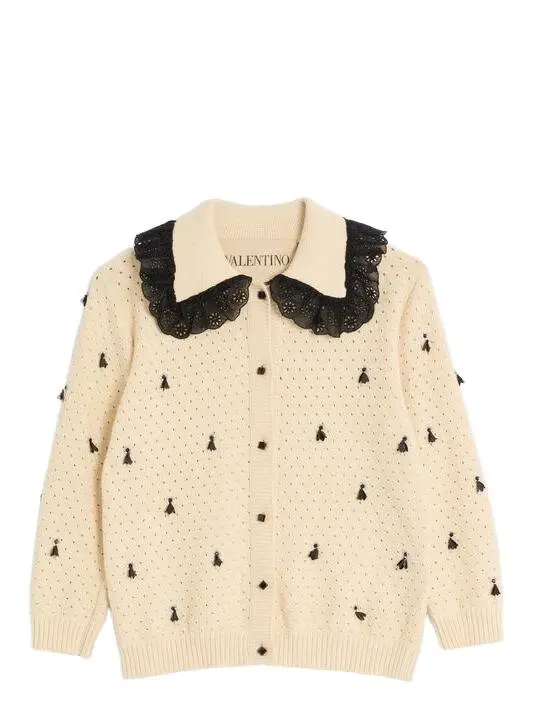 Valentino Garavani Embroidered Wool Cardigan - Birch/black