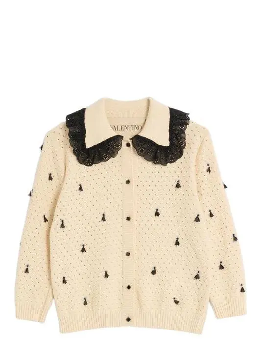 Valentino Garavani Embroidered Wool Cardigan - Birch/black