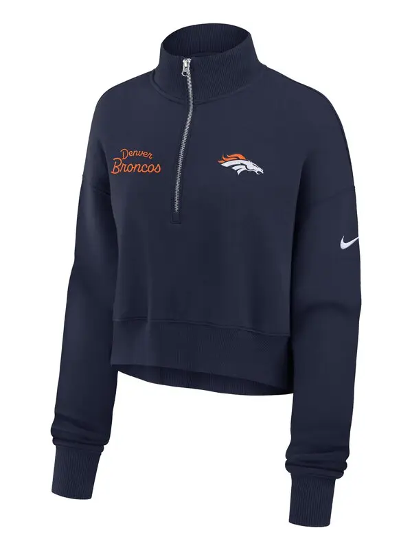 Nike Denver Broncos Phoenix Nfl Cropped 1/4-zip Crew - Blue