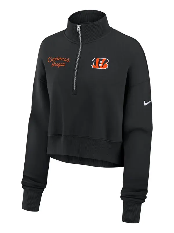 Nike Cincinnati Bengals Phoenix Nfl Cropped 1/4-zip Crew - Black