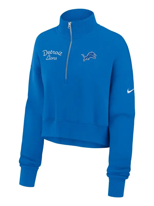 Nike Detroit Lions Phoenix Nfl Cropped 1/4-zip Crew - Blue