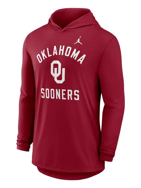 JORDAN Oklahoma Campus Arch Brand Dri-fit College Long-sleeve Hooded T-shirt - Red