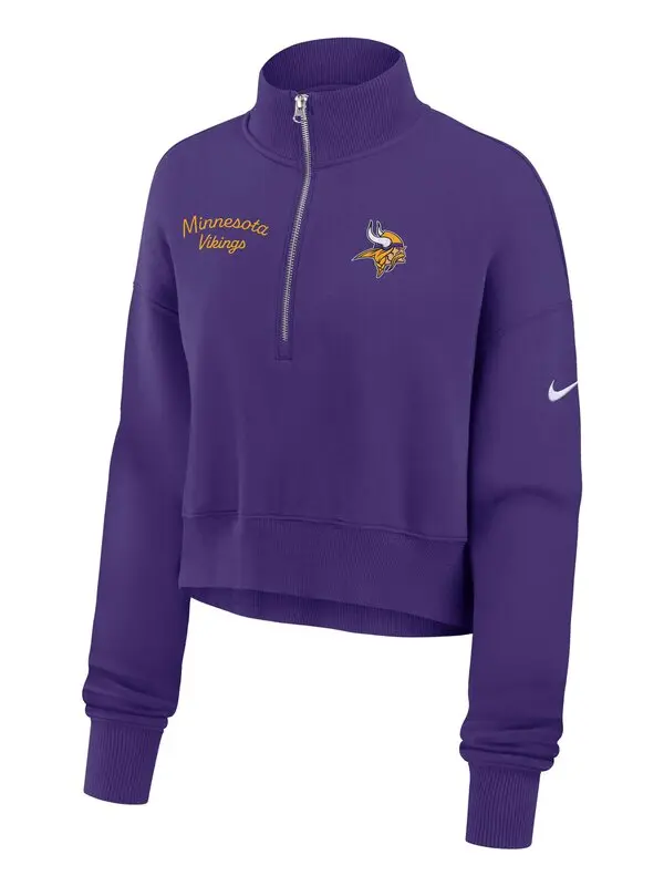 Nike Minnesota Vikings Phoenix Nfl Cropped 1/4-zip Crew - Purple