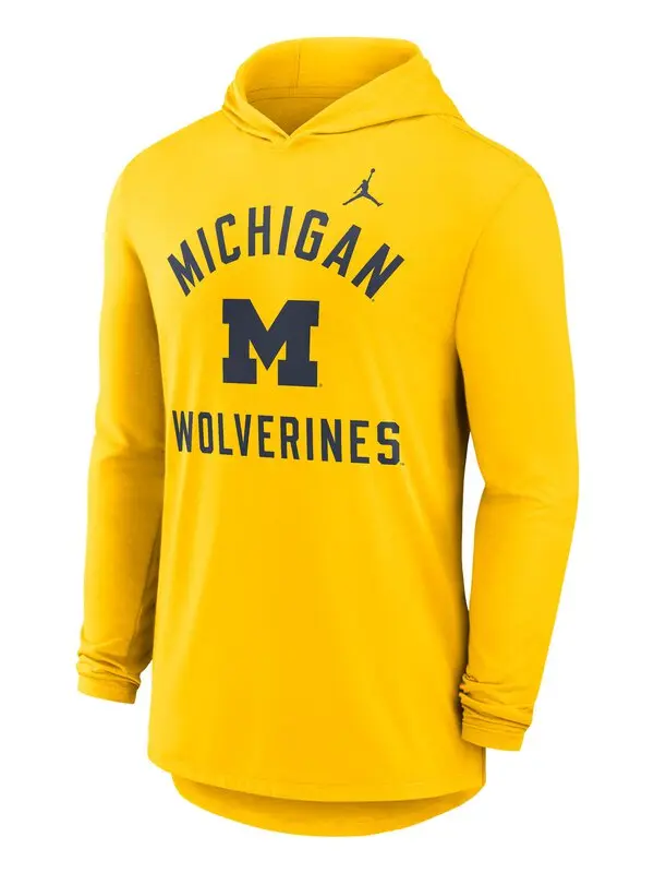 JORDAN Michigan Campus Arch Brand Dri-fit College Long-sleeve Hooded T-shirt - Yellow