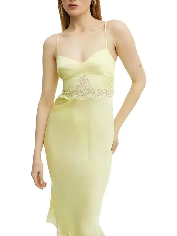 ERMANNO FIRENZE Lace-trimmed Satin Slip Midi Dress - Yellow