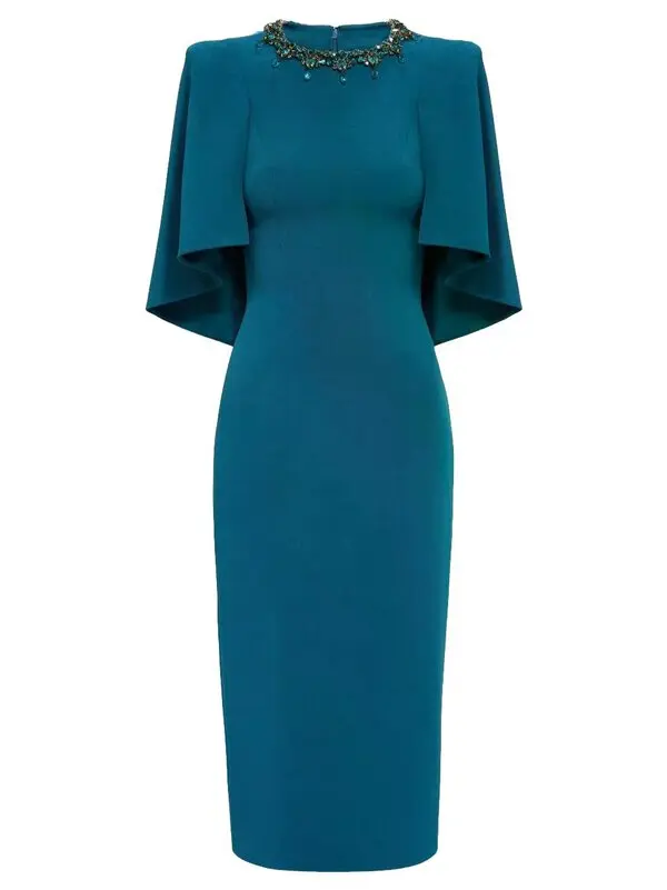 Jenny Packham Embellished-neck Midi Dress - Blue