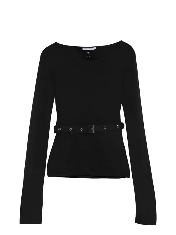 Patrizia Pepe Belted Ribbed Top - Black