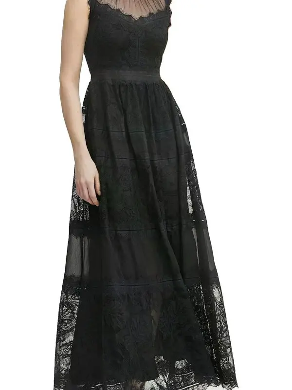 ERMANNO FIRENZE High-neck Lace Maxi Dress - Black