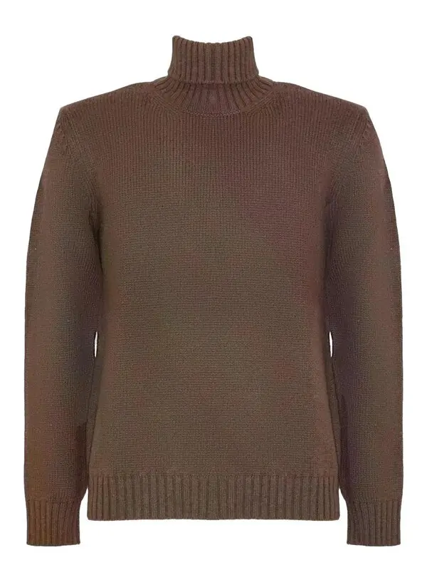 Eleventy Turtleneck Ribbed-trim Wool Sweater - Brown