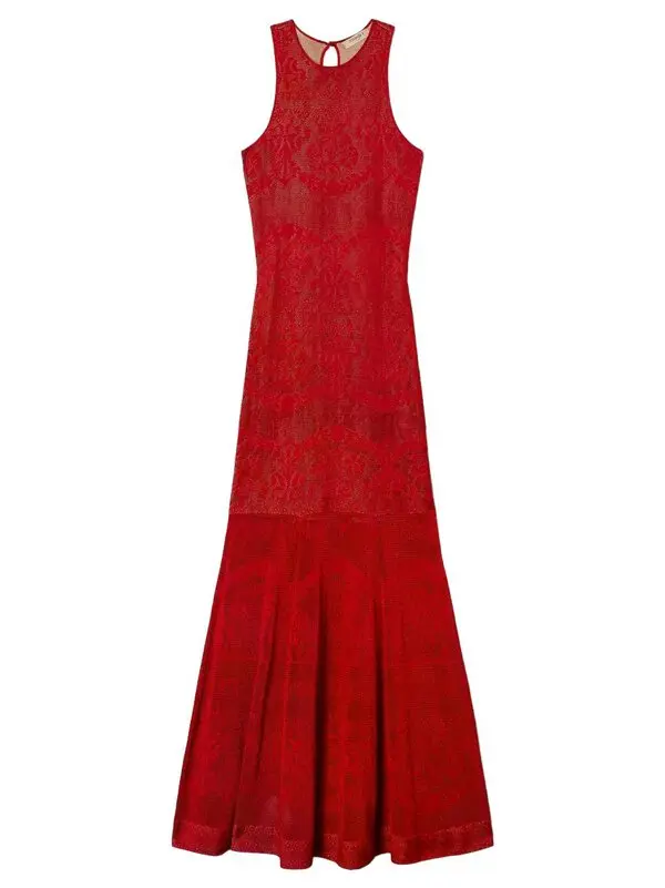 TWINSET Openwork Knit Maxi Dress - Red