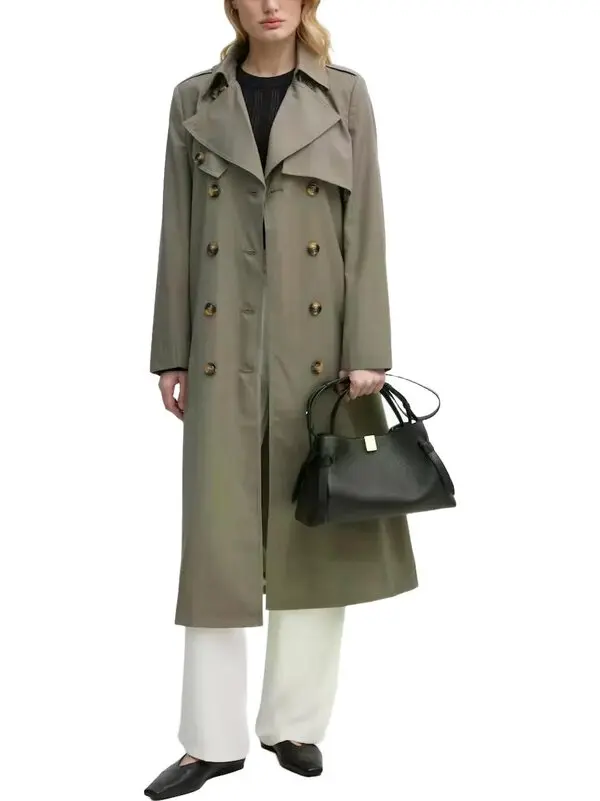 BRUUNS BAZAAR Double-breasted Belted Trench Coat - Grey