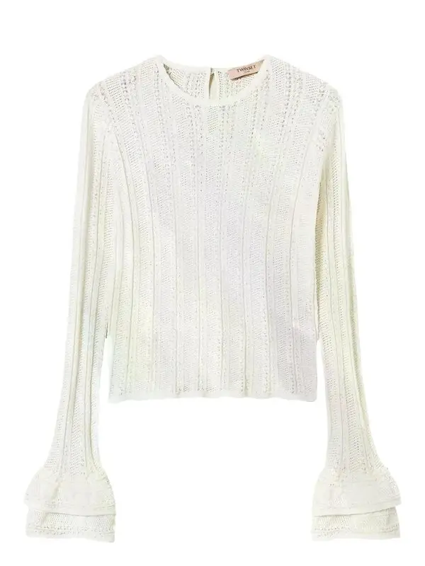 TWINSET Ruffled Open-knit Top - White
